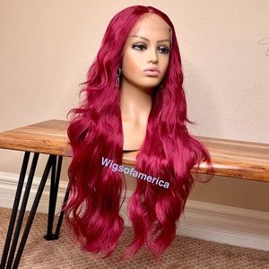 Accessories | Red Wig Lace Front Middle Part 26 Inch Long Wavy Layered ...